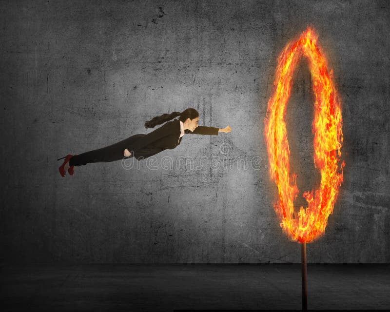 Asian Business Person Flying through Ring of Fire Stock Illustration ...