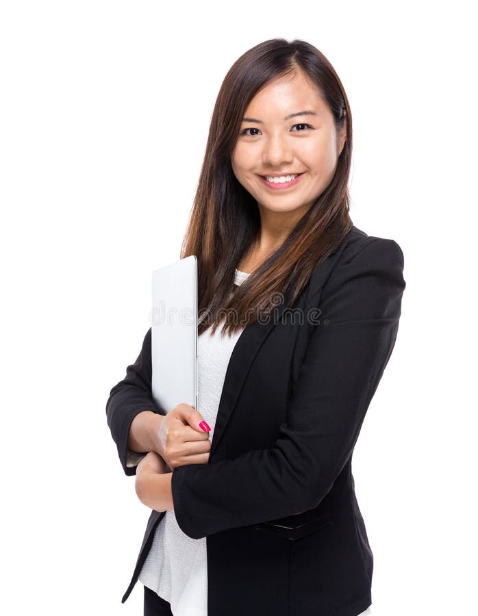 Asian Business Woman with Notebook Computer Stock Photo - Image of ...
