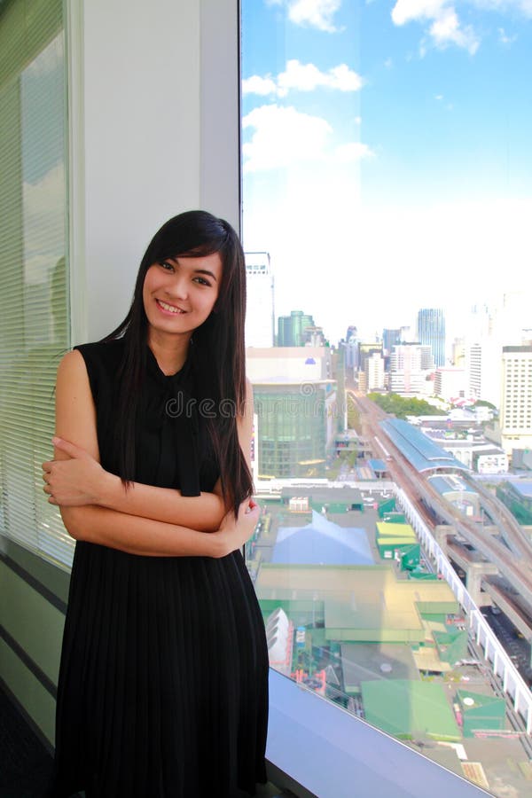 Front View of Young Attractive Asian Business Woman Talking on Mobile ...