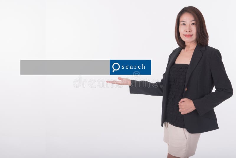 Asian Business Woman Standing with Search Engine Graphic Stock Image ...