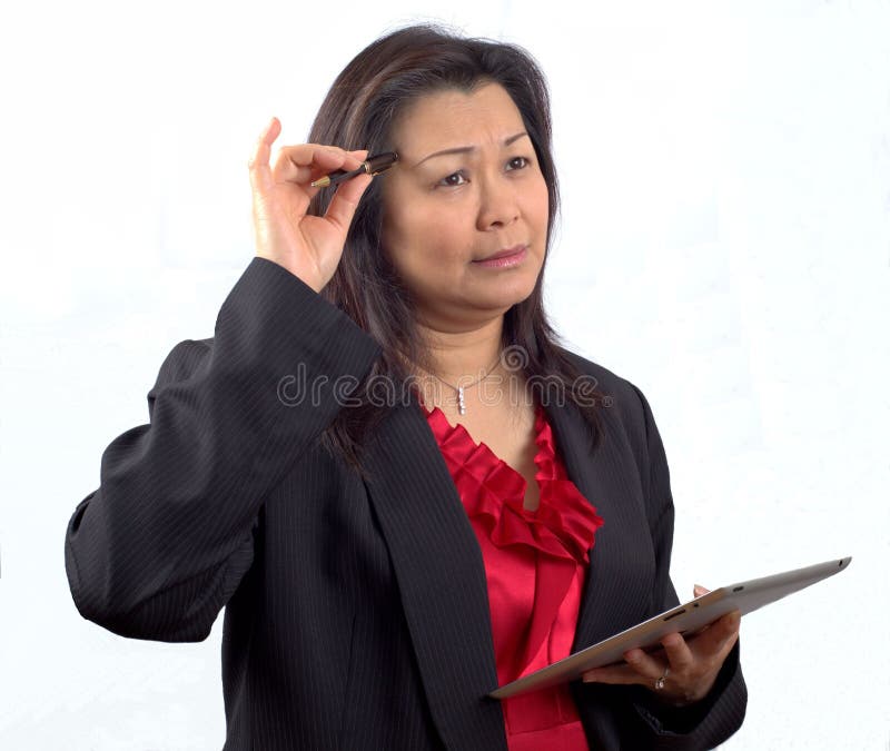 Asian Business Woman Thinking at the Office Stock Photo - Image of ...