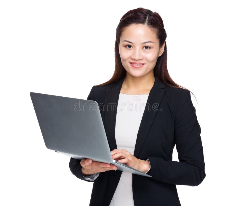 Asian Business Woman Use Portable Computer Stock Image - Image of ...