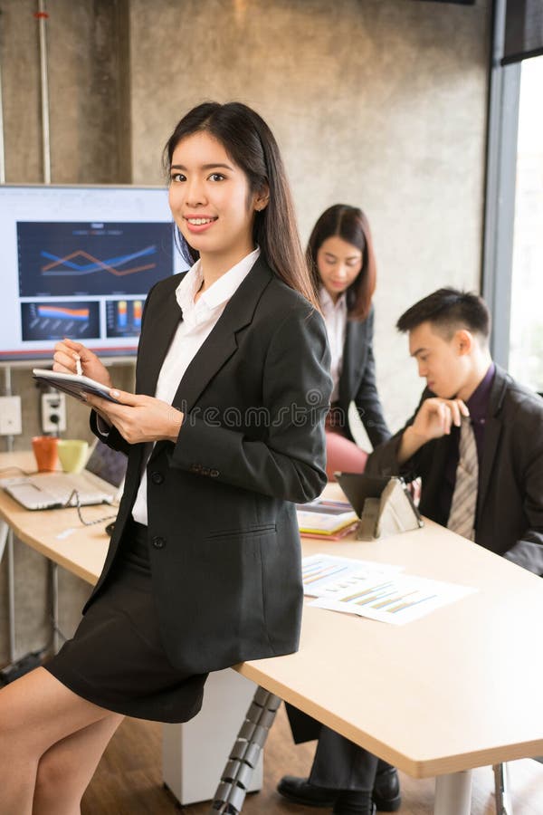 Asian Business Woman is Using Tablet. Stock Photo - Image of explain ...