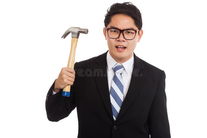 Angry man with a hammer stock photo. Image of indignation - 72194656