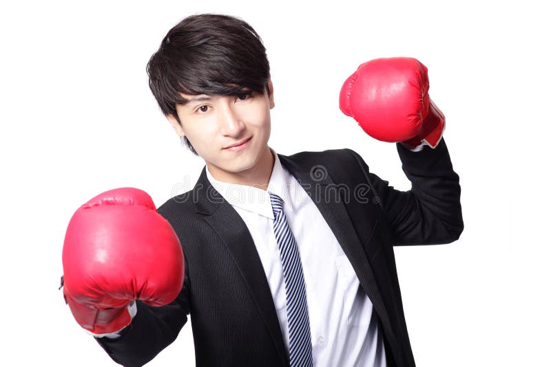 Businessman Battle with Boxing Glove Stock Photo - Image of full, fight ...
