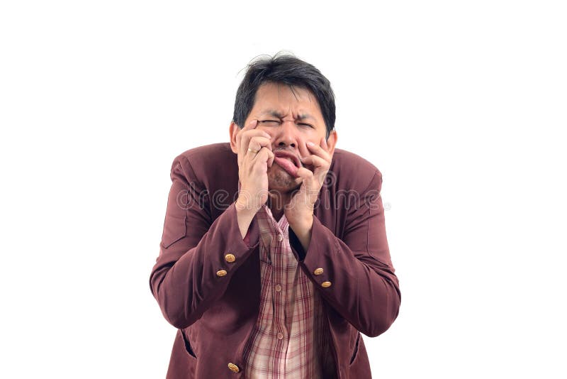 Asian Businessman Feel Pain with Crumpled Face Isolate on White Stock ...