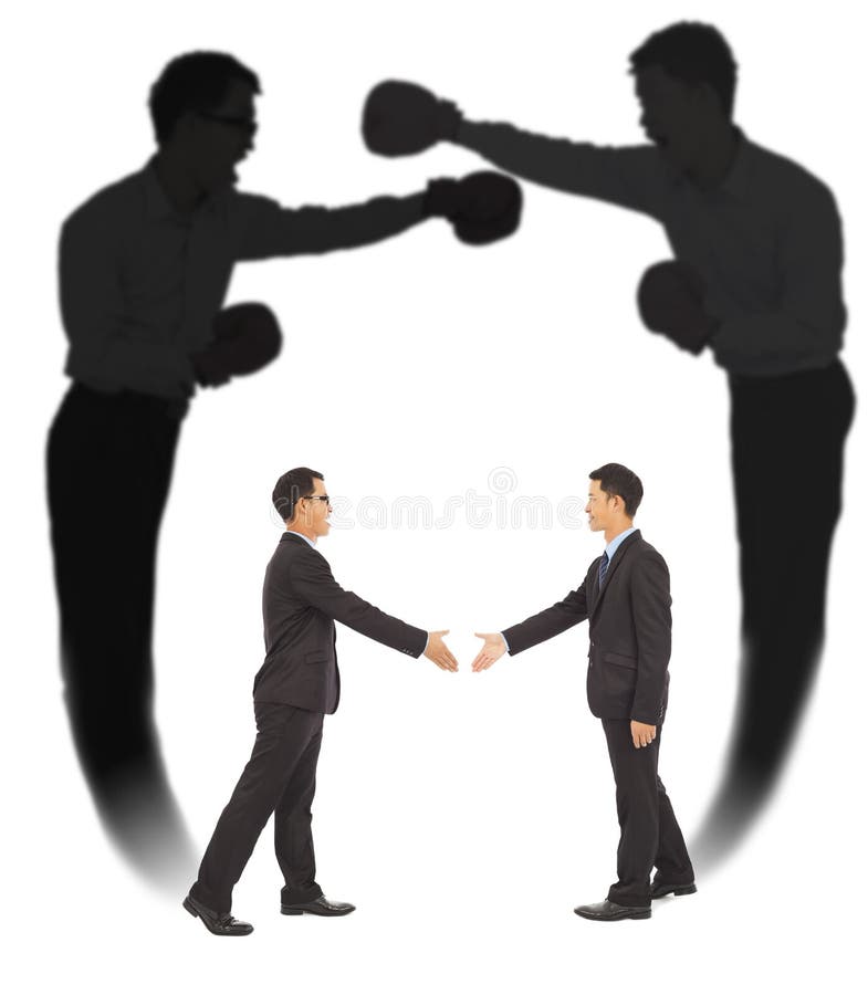 Asian Businessman Handshake with Fighting Shadow Stock Photo - Image of ...