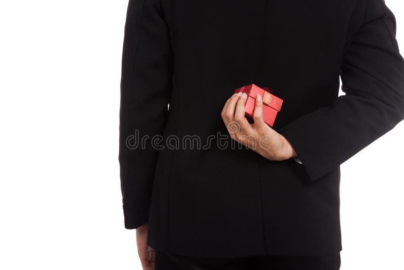 Asian Businessman Hide a Gift Box Behind Stock Image - Image of hand ...