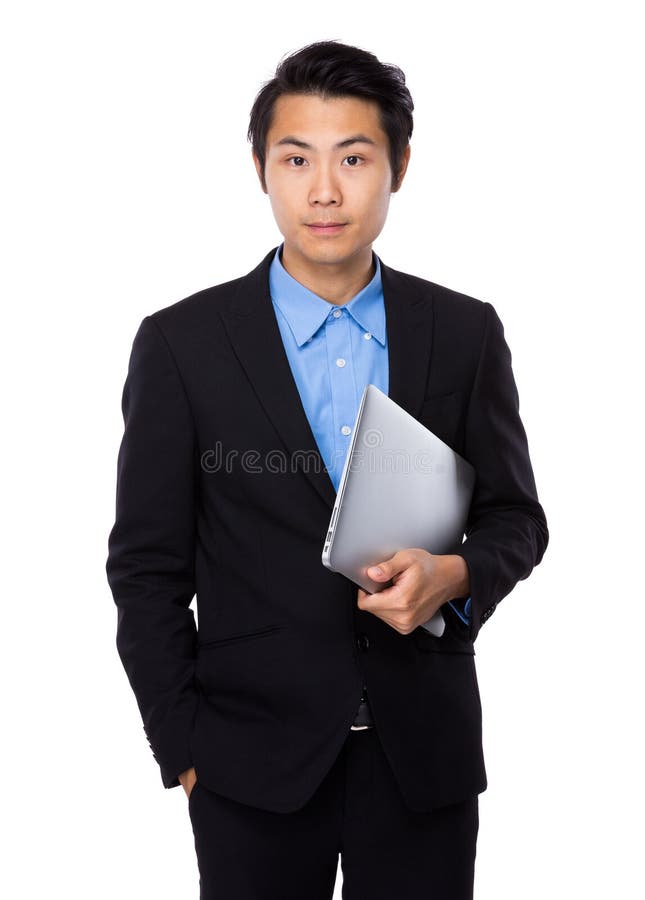 Asian Businessman Hold with Laptop Computer Stock Photo - Image of ...