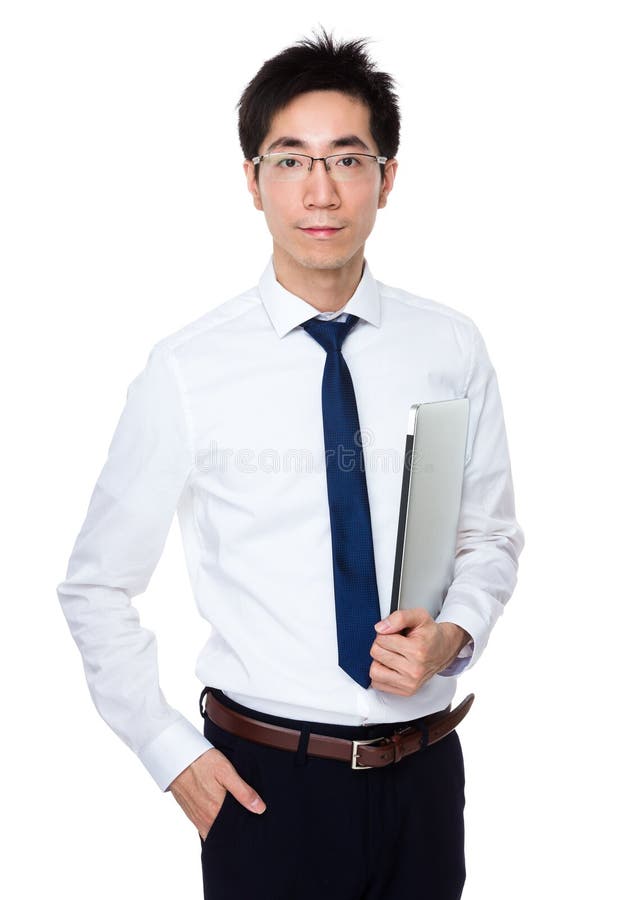 Asian Businessman Hold with Laptop Computer Stock Photo - Image of ...