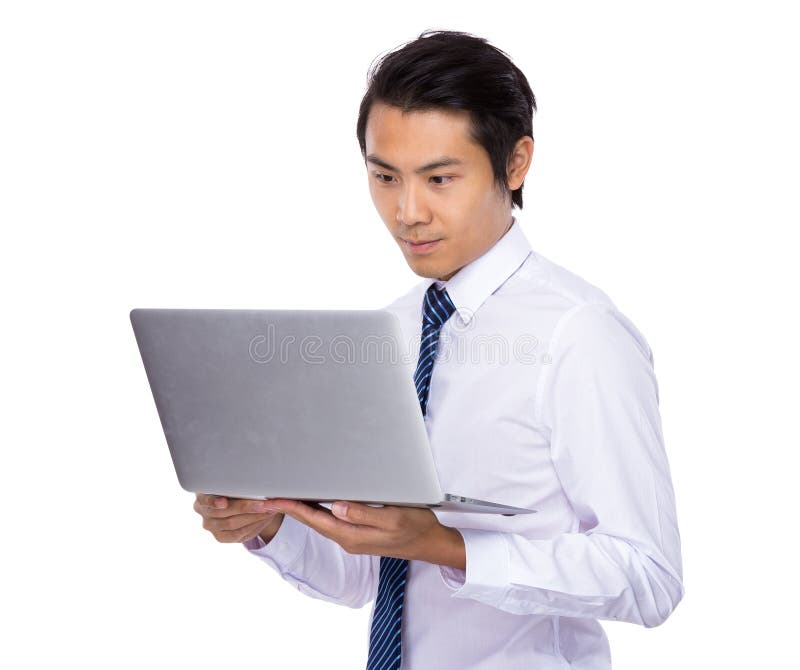 Asian Businessman Holding a Laptop Stock Photo - Image of achievement ...