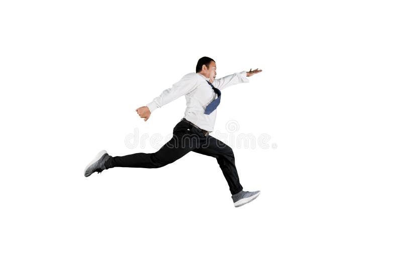 Asian Businessman Leaping Forward in Studio Stock Image - Image of ...
