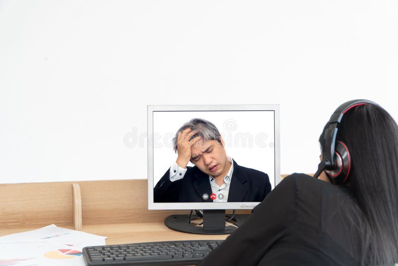 Asian Businessman Making a Video Call the Subordinate for Talking about ...