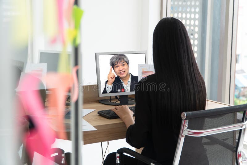 Asian Businessman Making a Video Call To Customer for Talking and ...
