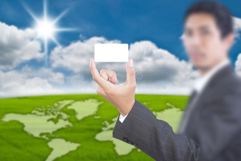 Asian Businessman Pushing White Name Card. Stock Image - Image of happy ...