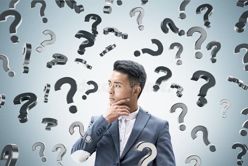 Asian Businessman, Question Marks Falling Stock Photo - Image of ...