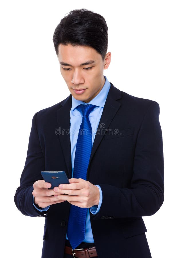 Asian Businessman Read on Cellphone Stock Image - Image of handsome ...