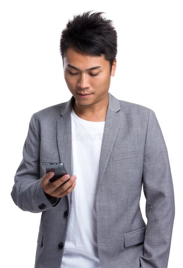 Asian Businessman Read on Cellphone Stock Image - Image of businessman ...