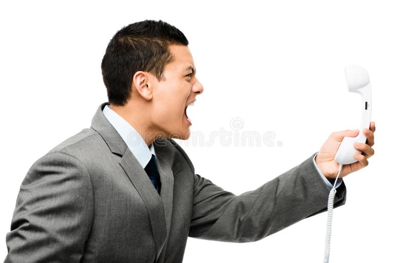 Asian Businessman Shouting in Phone Stock Photo - Image of alert ...