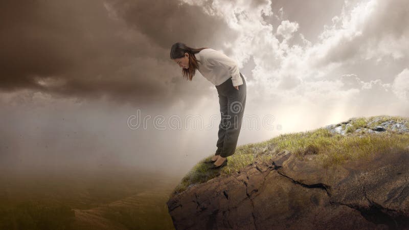 Asian Businesswoman Standing and Looking Under the Cliff Stock Photo ...