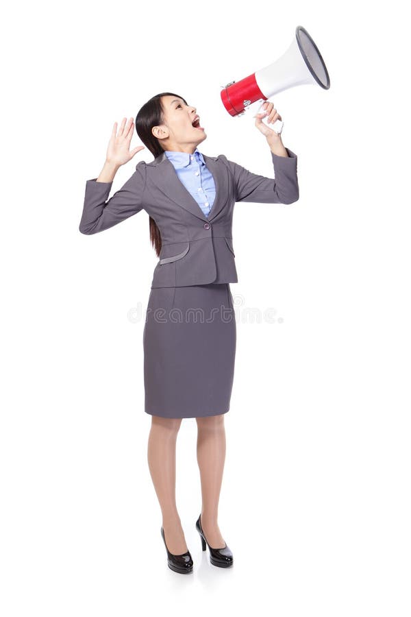 Asian Businesswoman Using Bullhorn Stock Image - Image of announcement ...