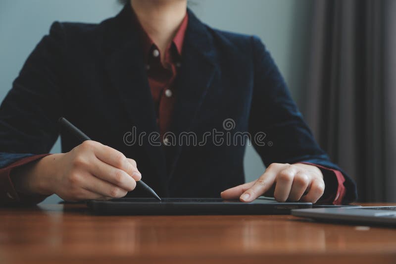 Asian Businesswoman Using Laptop Computer and Working at Office with ...