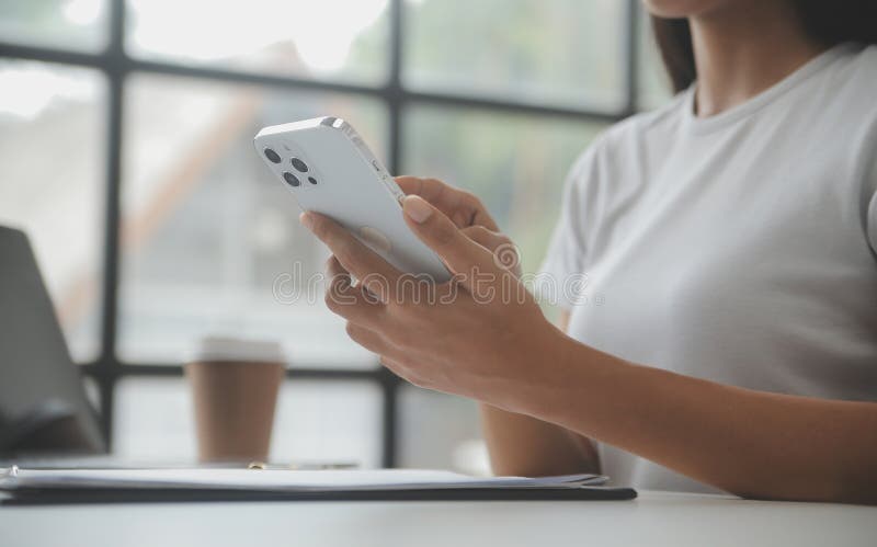 Asian Businesswoman Using Laptop Computer and Working at Office with ...