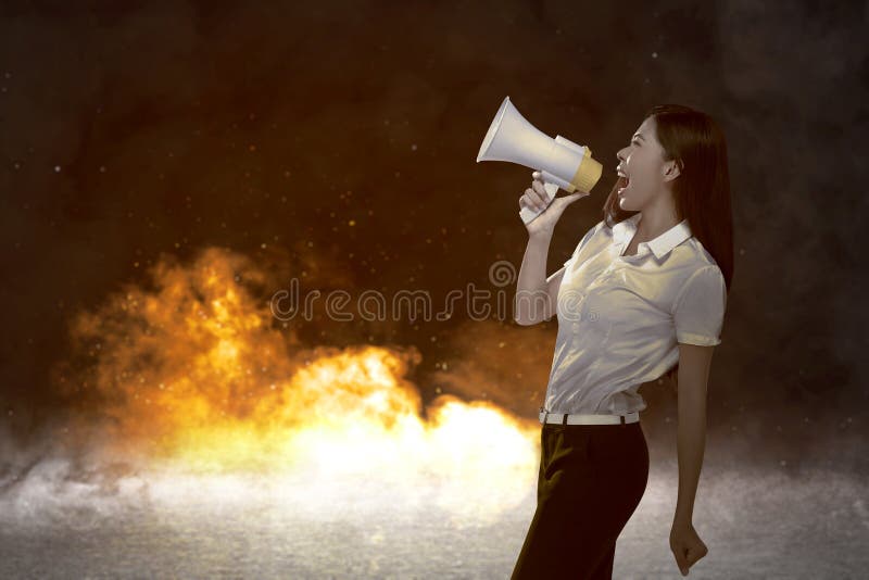 Asian Businesswoman Using Megaphone Doing Protest Stock Image - Image ...