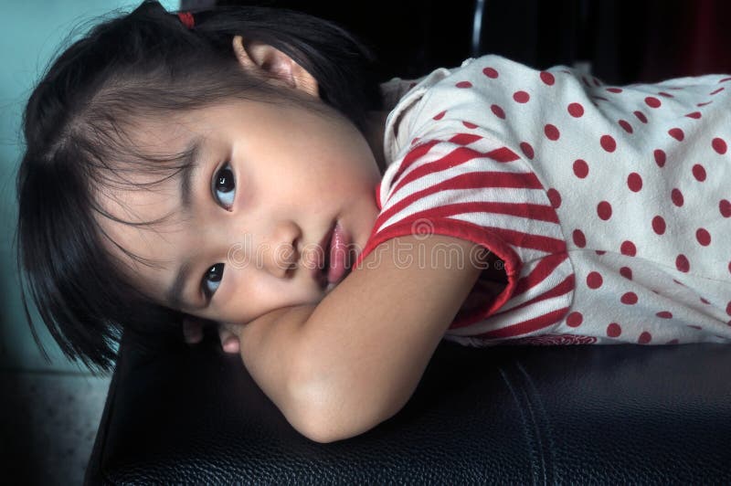 Asian Child Feel Lonely in the Dark Room Stock Photo - Image of sorrow ...