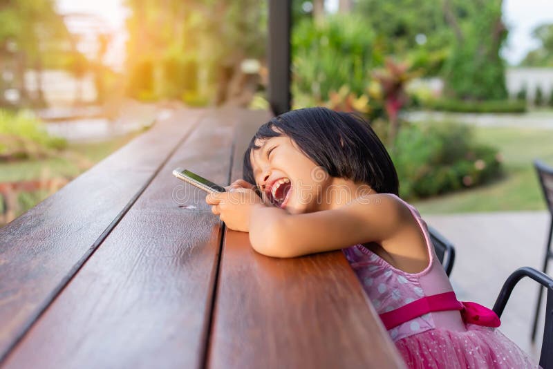 Asian Child Happy Use Talephone in Communicate Stock Photo - Image of ...
