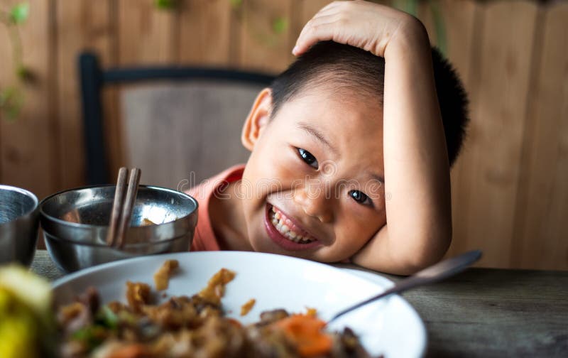 Asian Child Having Lunch at the Restaurant Stock Image - Image of ...