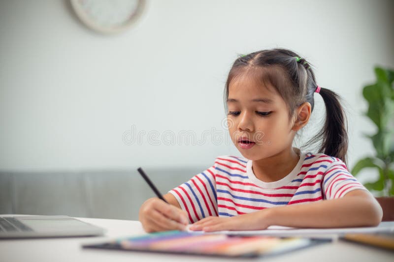 Asian Child Students Back To School Doing Homework To Learn New Ideas ...