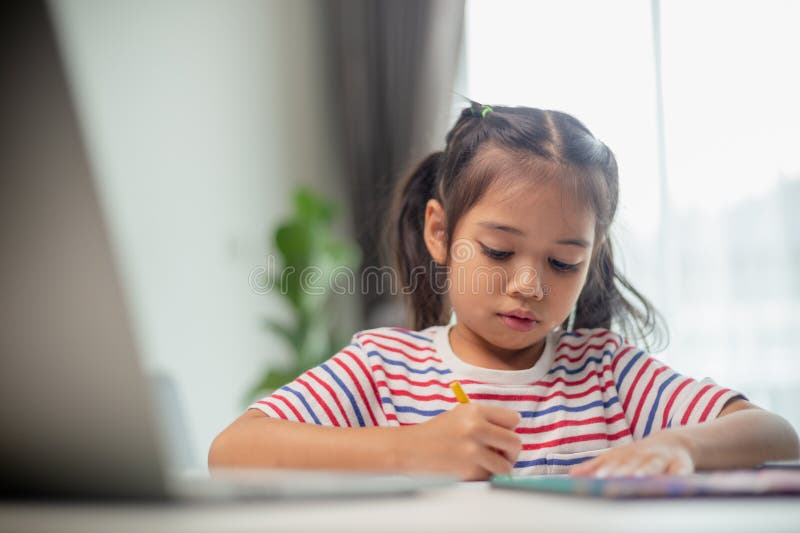 Asian Child Students Back To School Doing Homework To Learn New Ideas ...