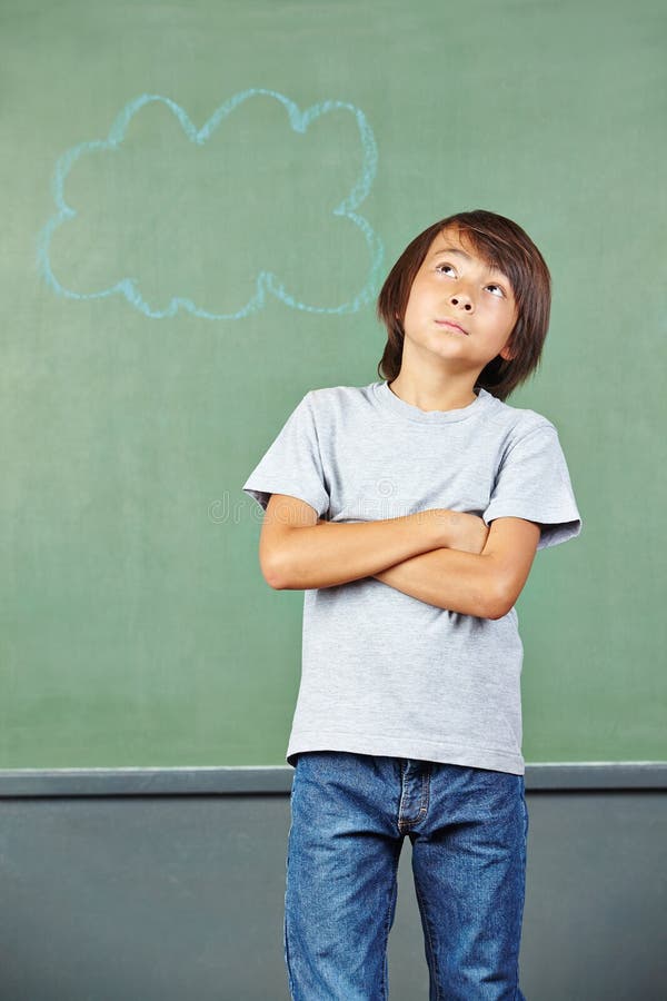 Asian Child Thinking in School Stock Image - Image of solution, cloud ...