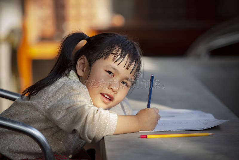 Asian Children Doing School Home Work Stock Photo - Image of little ...