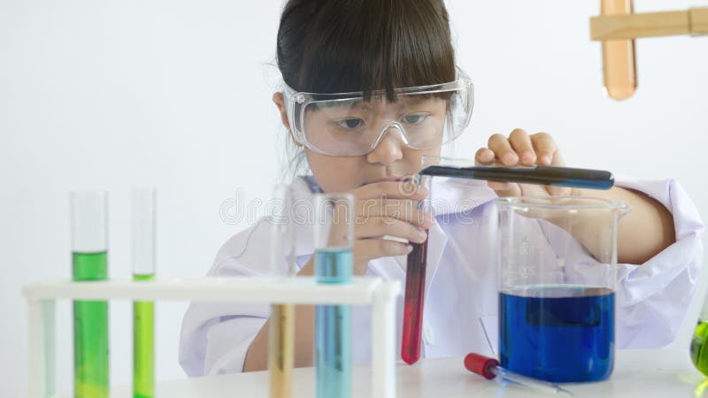 Asian Children Girl Testing Chemical in Laboratory Stock Photo - Image ...