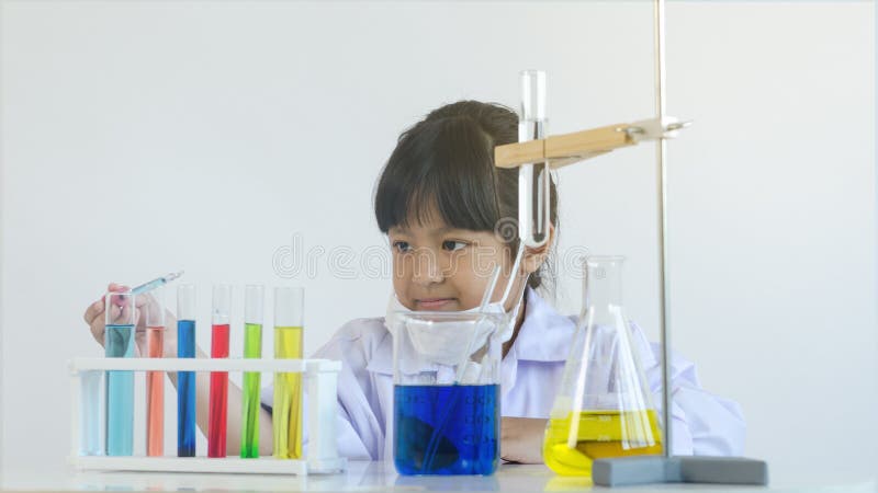 Asian Children Girl Testing Chemical in Laboratory Stock Image - Image ...