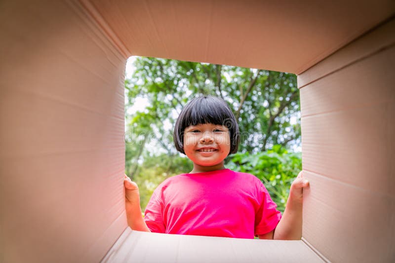 Asian Children Playing in Cardboard Boxes Stock Image - Image of girl ...