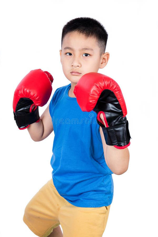 Asian Chinese Boy Wearing Boxing Gloves Stock Image - Image of ...