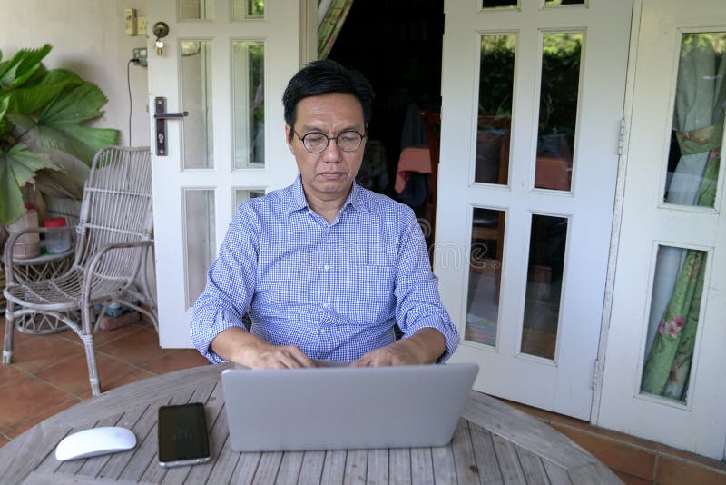 Asian Chinese Businessman on the Computer, Work from Home Stock Image ...