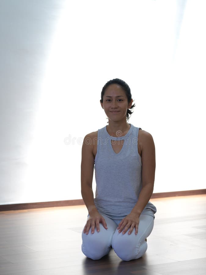 Asian Chinese Single Woman in White Practising Yoga Stock Image - Image ...
