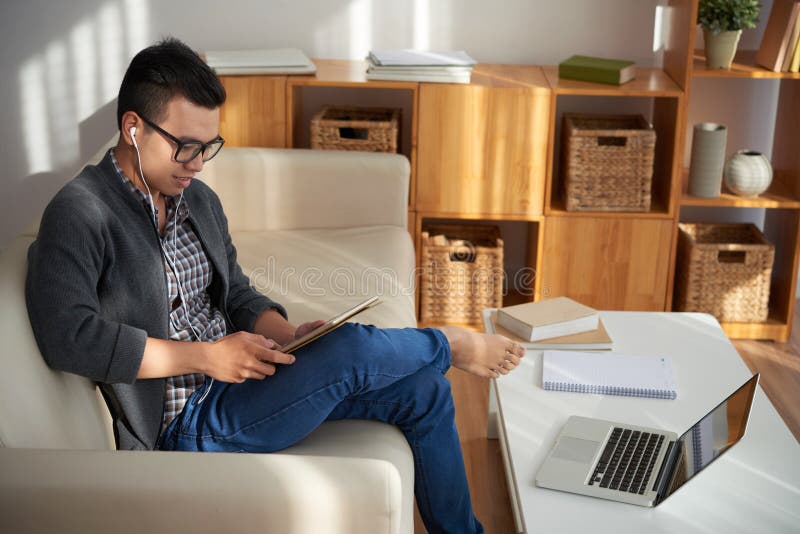 College Student Studying at Home Stock Image - Image of looking ...