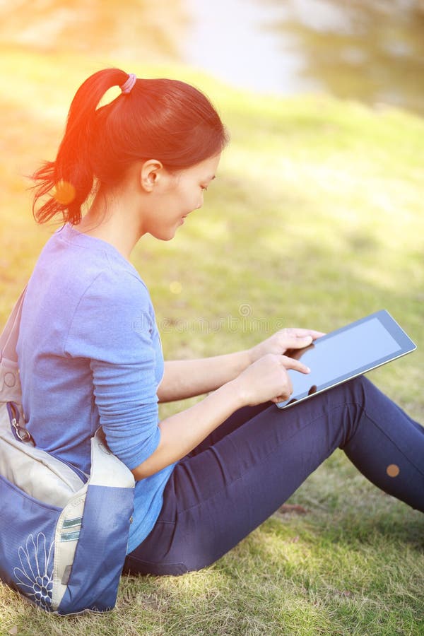 Asian College Student Use Tablet Pc Stock Image - Image of pretty, hold ...