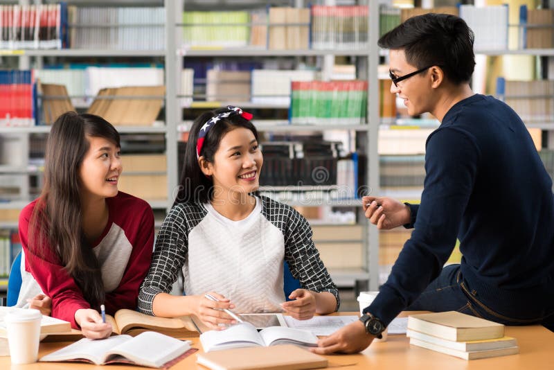 Asian College Students in Library Stock Image - Image of group ...
