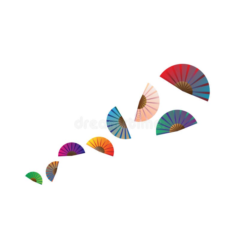 Asian Colorful Fans Flying with the Wind on Isolated White Background ...
