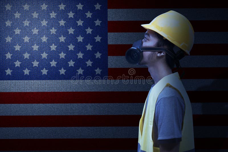 Asian Construction Worker with Hardhat and Safety Mask Standing Stock ...