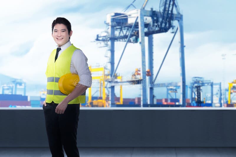 Asian Construction Worker Holding a Hardhat Stock Photo - Image of ...