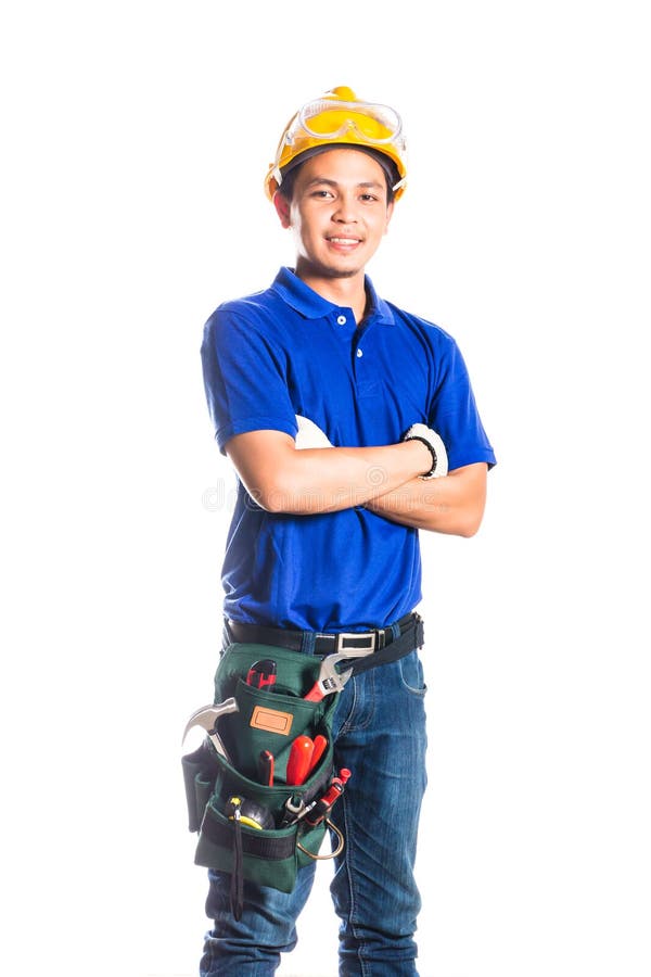 Asian Construction Worker with Tools Stock Photo - Image of safety ...