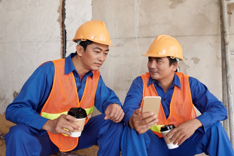 Break on construction site stock photo. Image of asian - 136844774