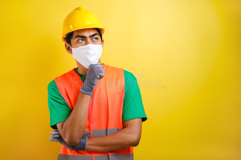 Asian Construction Workers Wearing Protective Mask are Seen Looking for ...